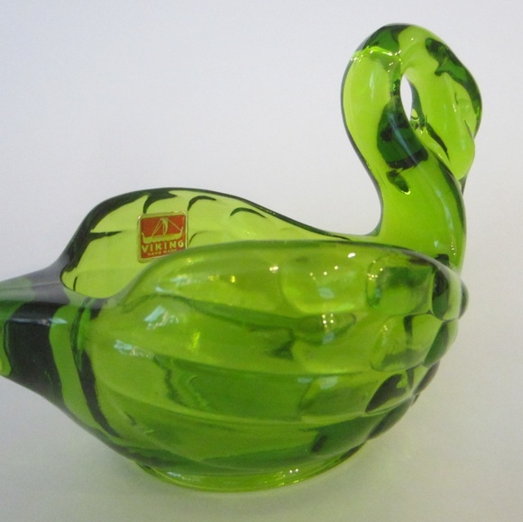 Viking | Accents | Viking Swan Mid Century Green Glass Candy Bowl New ...